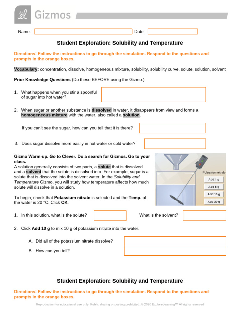 Student Exploration: Solubility and Temperature | PDF | Solubility | Sodium