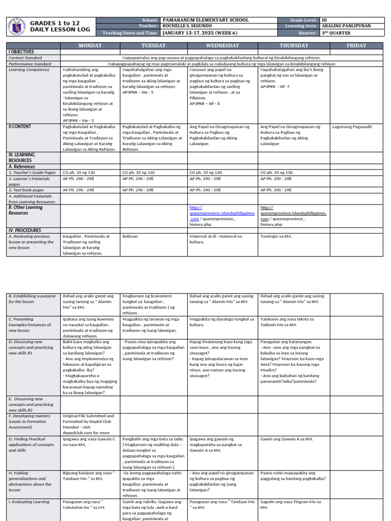DLL_ARALING PANLIPUNAN 3_Q3_W6 | PDF