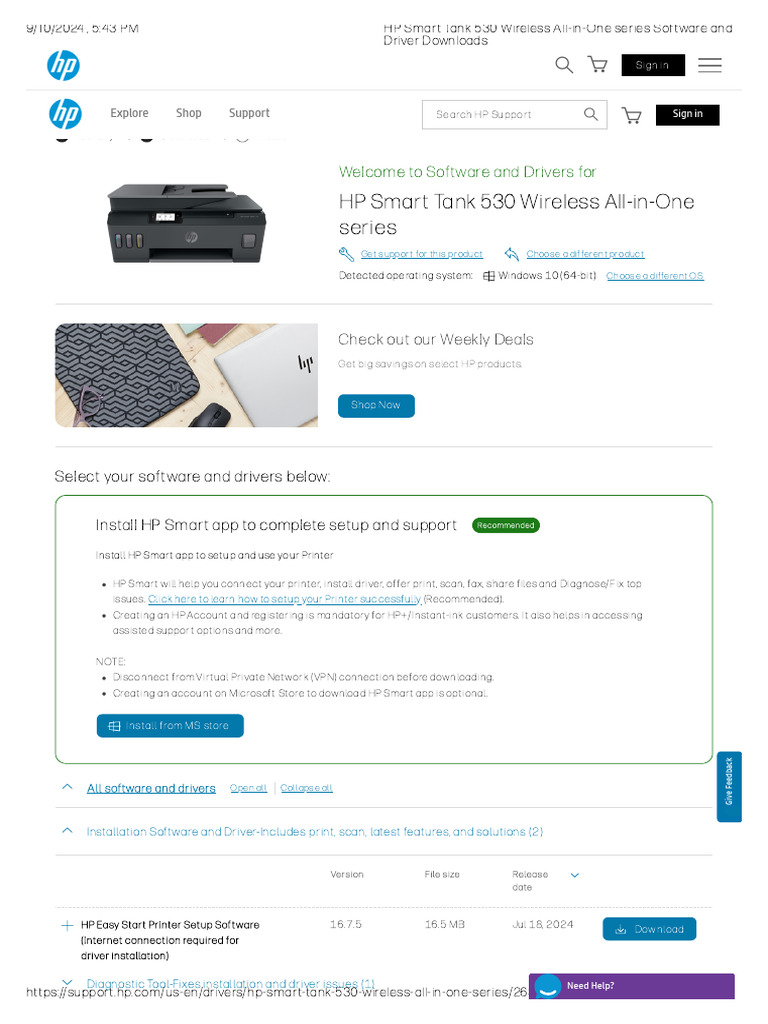 HP Smart Tank 530 Driver Downloads | PDF | Hewlett Packard | Device Driver