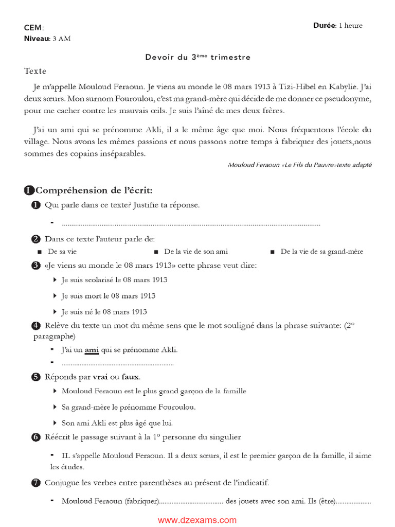 Dzexams 3am Francais 228746 | PDF