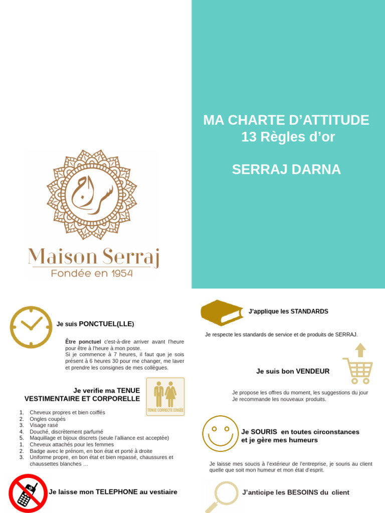 Charte d'attitude Maison Serraj | PDF | Nourritures | Hygiène