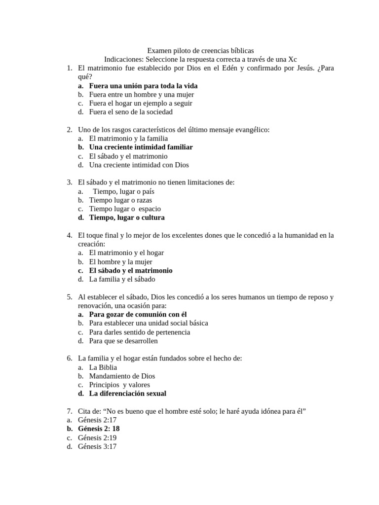 Examen de Creencia 23 Con Respuesta | PDF | Matrimonio | Libro del Génesis