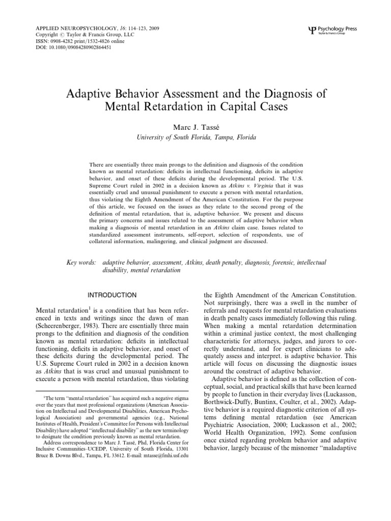 Adaptive Behavior Assessment - Tasse (2009) | PDF | Intellectual ...