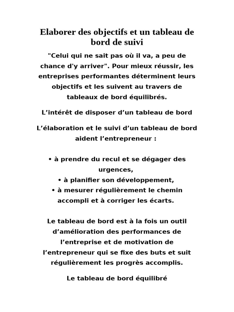 Suivi des objectifs avec tableau de bord | PDF