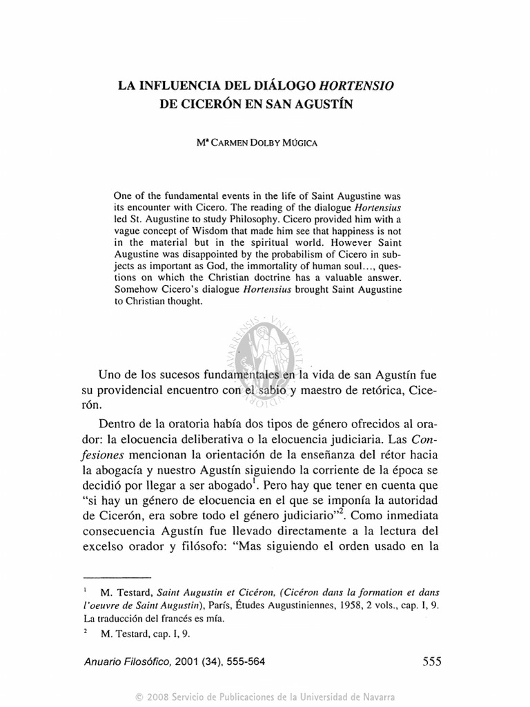 La Influencia Del Dialogo Hortensio de Ciceron en | PDF | Agustín De ...
