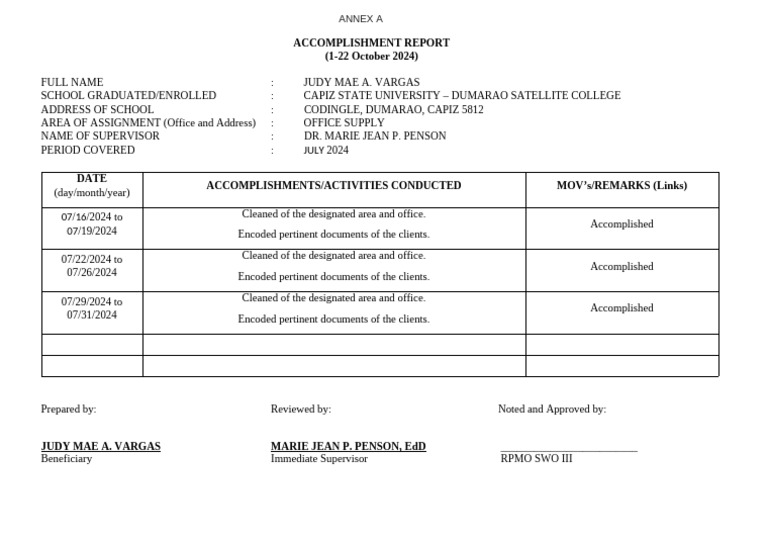 October 2024 Accomplishment Report | PDF