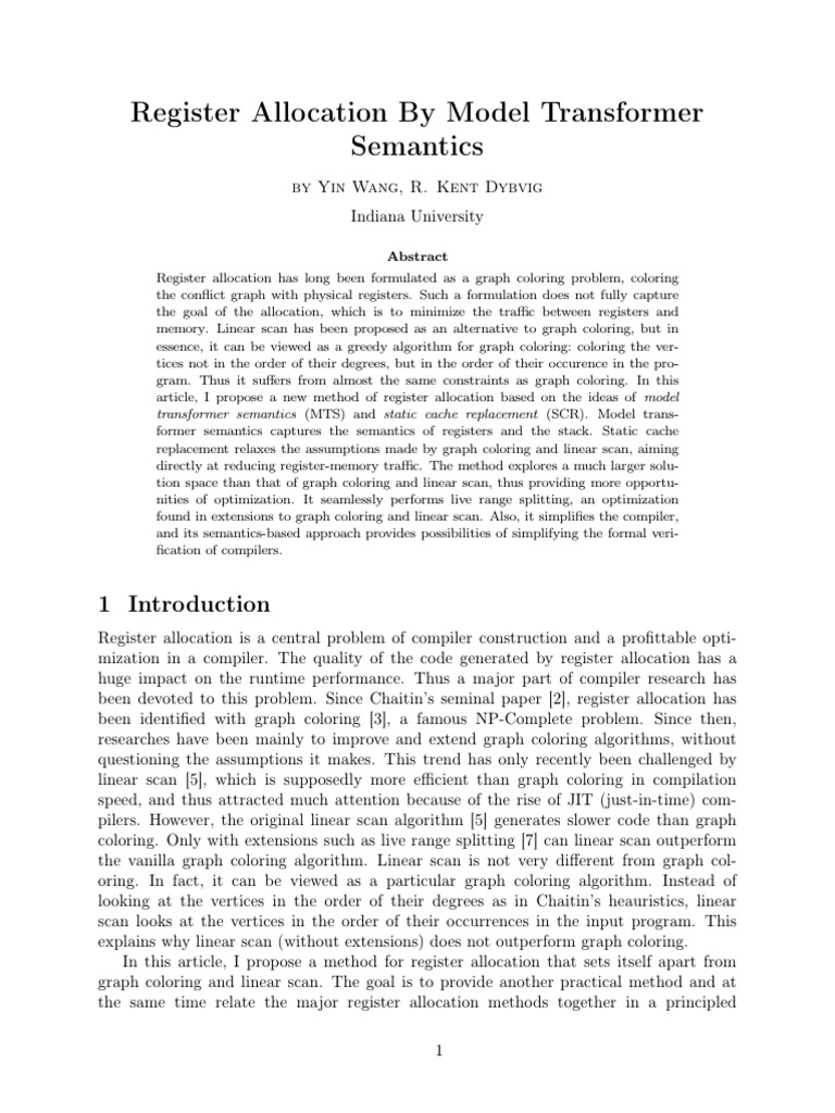 Register Allocation by Model Transformer Semantics | PDF | Compiler | Variable (Computer Science)