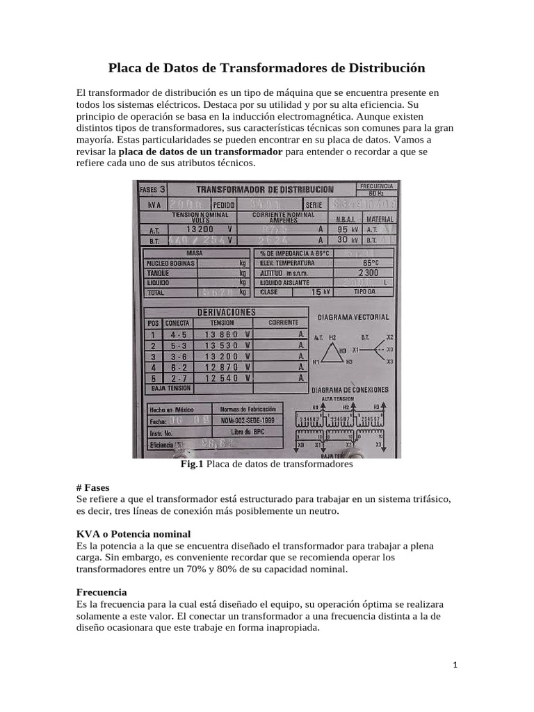 Placa de Datos de Transformadores de Distribución | PDF | Transformador ...