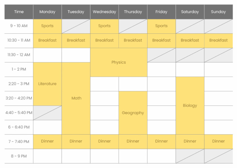 Yellow Minimalist Study Time Table Weekly Wall Calendar PDF | PDF