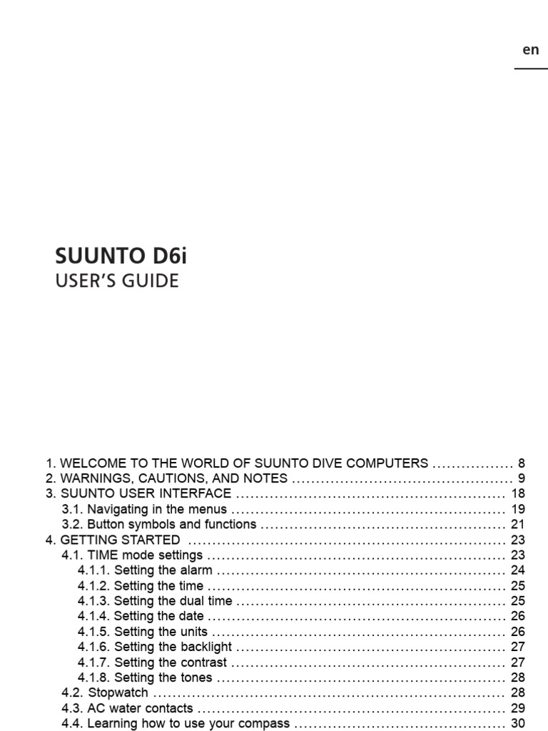 Suunto D6i User Guide en (1) | PDF | Underwater Diving | Scuba Diving