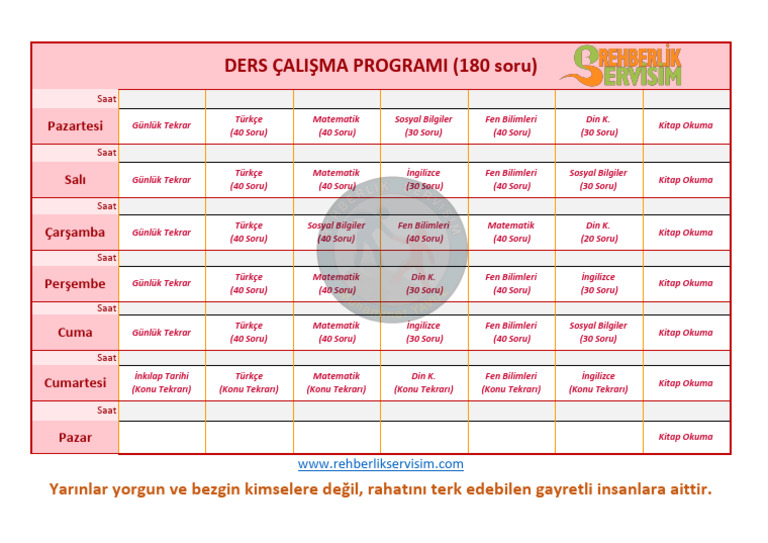 7.-sinif-ders-calisma-programi-180-soru | PDF