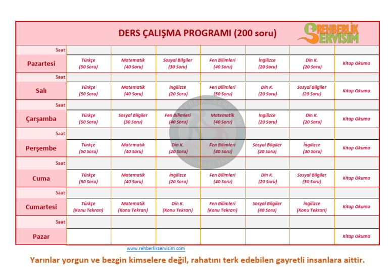 7.-sinif-ders-calisma-programi-200-soru | PDF