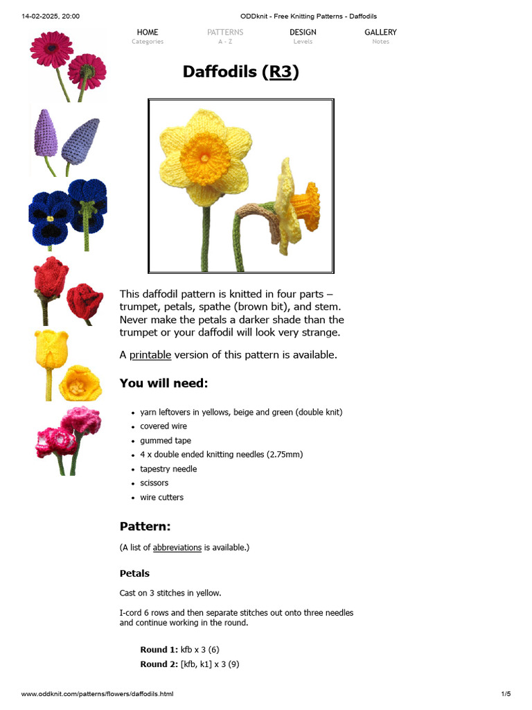 Daffodils Knitting Pattern | PDF | Knitting | Textiles
