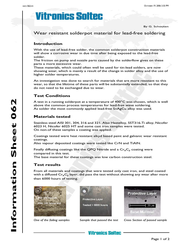 Wear Resistant Solderpot Material For Lead Free Soldering | PDF | Wear ...
