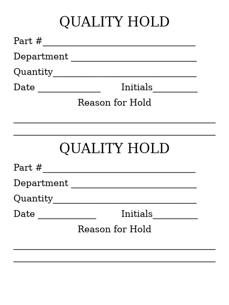 Quality Hold Tag | PDF
