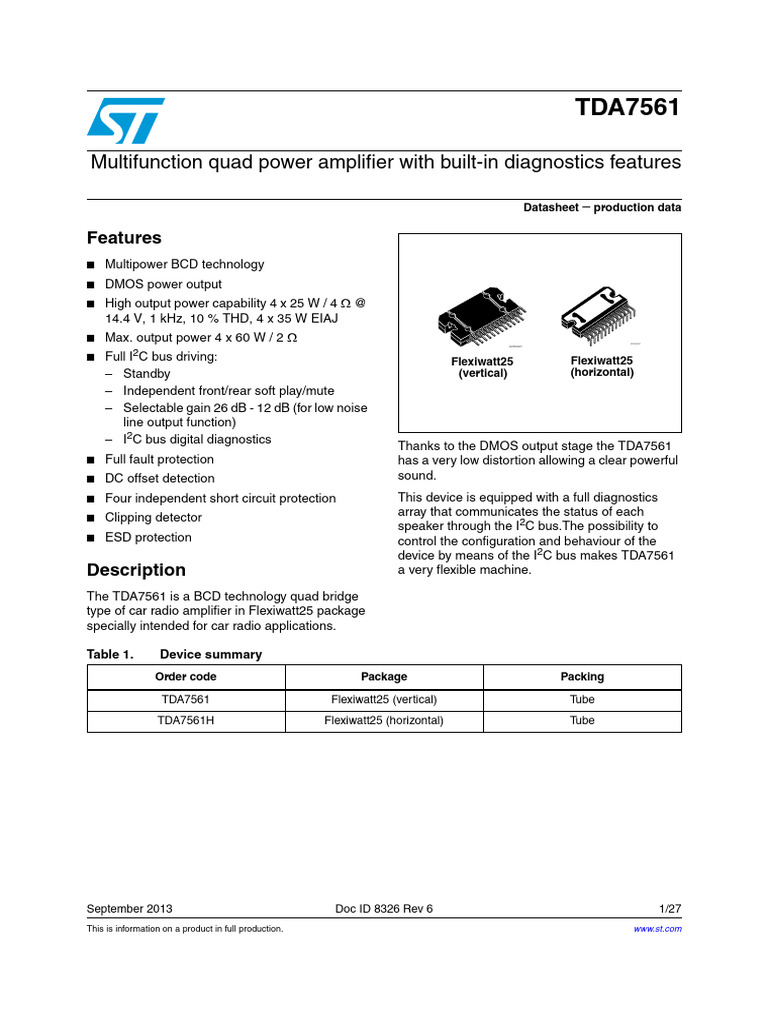 tda7561 | PDF | Amplifier | Distortion