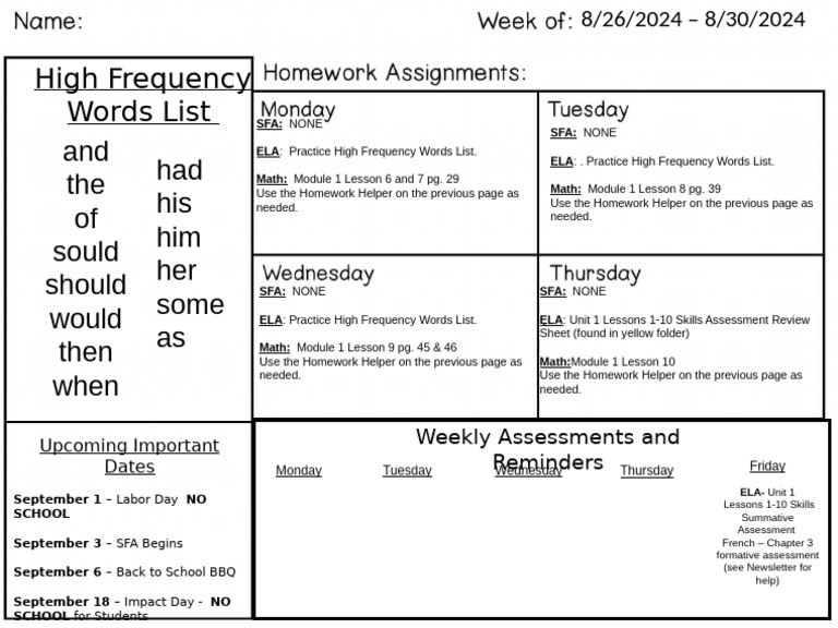 1st Grade Homework Sheet 8-26 | PDF | Educational Assessment And Evaluation