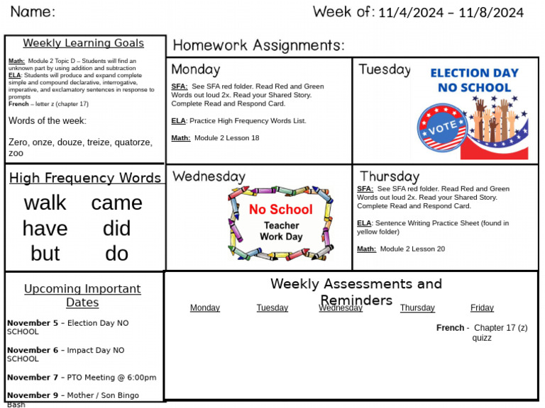 1st Grade Homework Sheet 11-04 | PDF