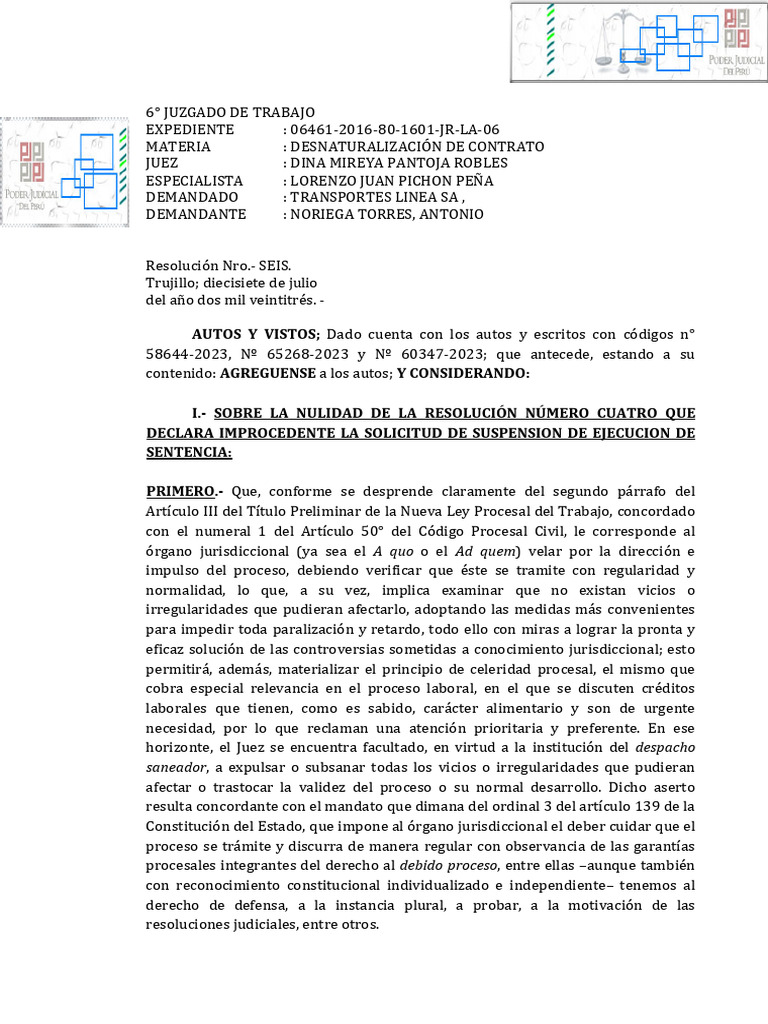 Nulidad de Resolución en Proceso Laboral | PDF | Ley procesal | Nulo (ley)