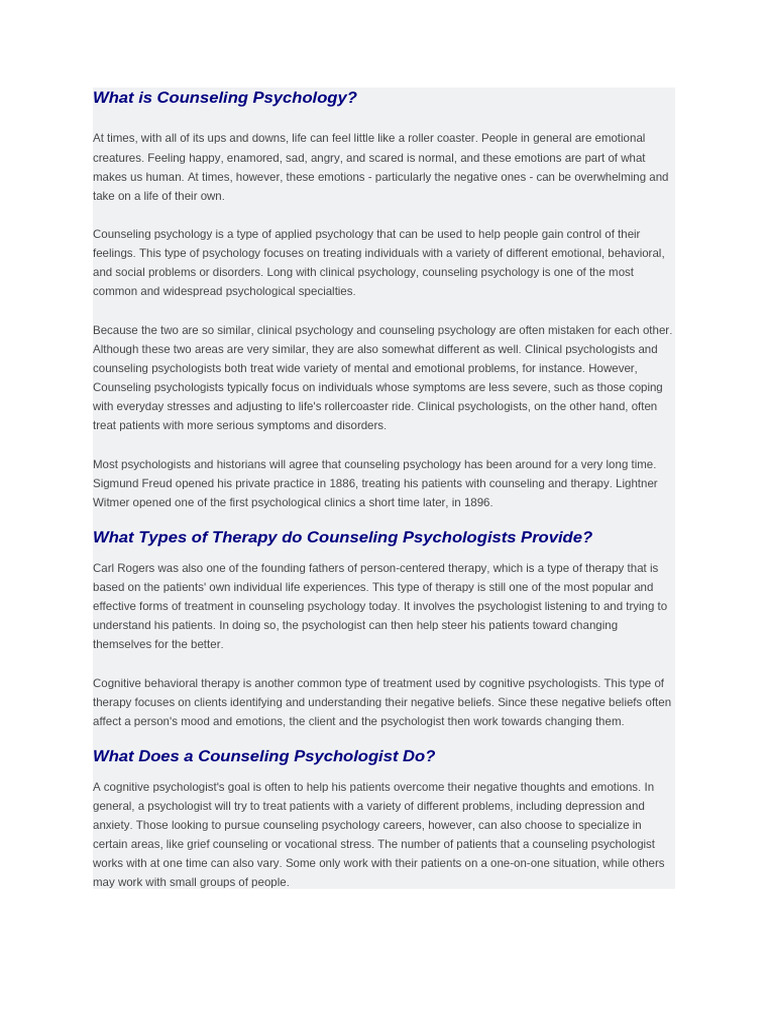 What is Counseling Psychology | PDF | Psychotherapy | Counseling Psychology
