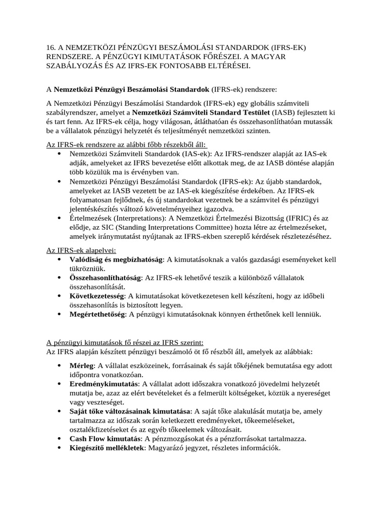 A Nemzetközi Pénzügyi Beszámolási Standardok (IFRS-ek) Rendszeredocx | PDF
