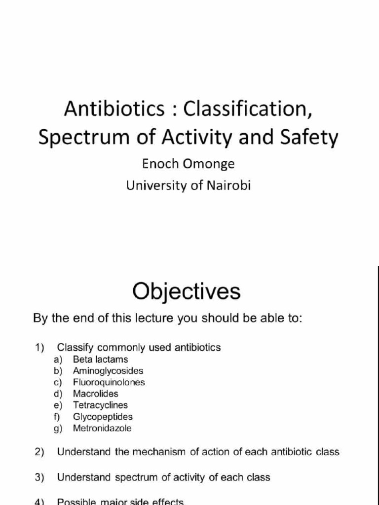 Antibiotics classification, spectrum of activity and safety | PDF
