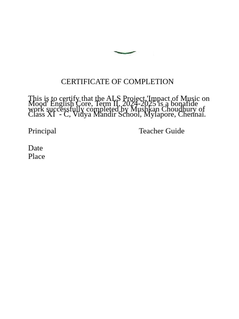 Certificate of Completion for ALS Project | PDF