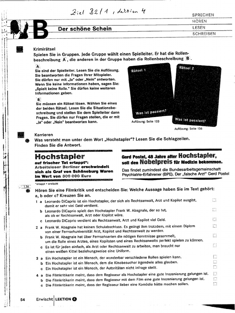 Ziel - B2 - 1 - Lektion 4 - Übungen | PDF