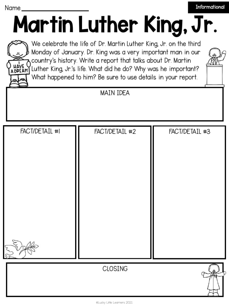 2nd Grade January Writing Pages - Informational - Martin Luther King ...