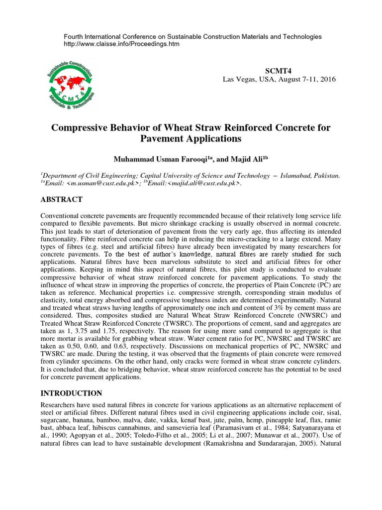 Wheat Straw Reinforced Concrete Study | PDF | Deformation (Engineering ...