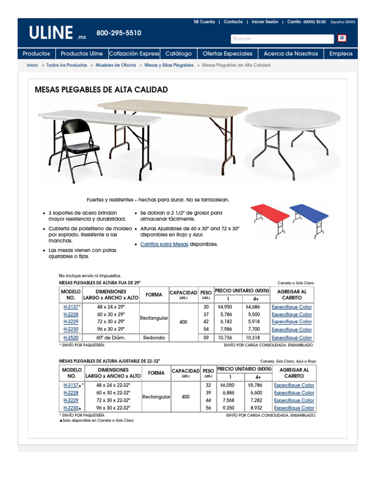 Mesas Plegables de Alta Calidad en Existencia - ULINE | PDF