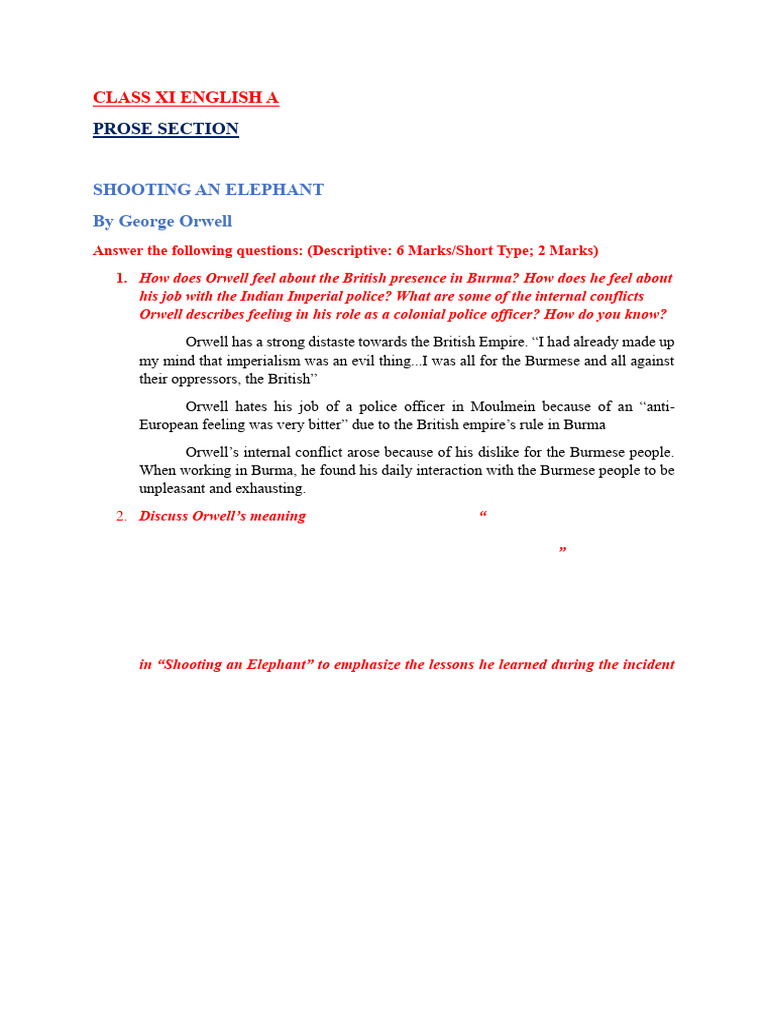 Analyzing Orwell's "Shooting an Elephant" | PDF