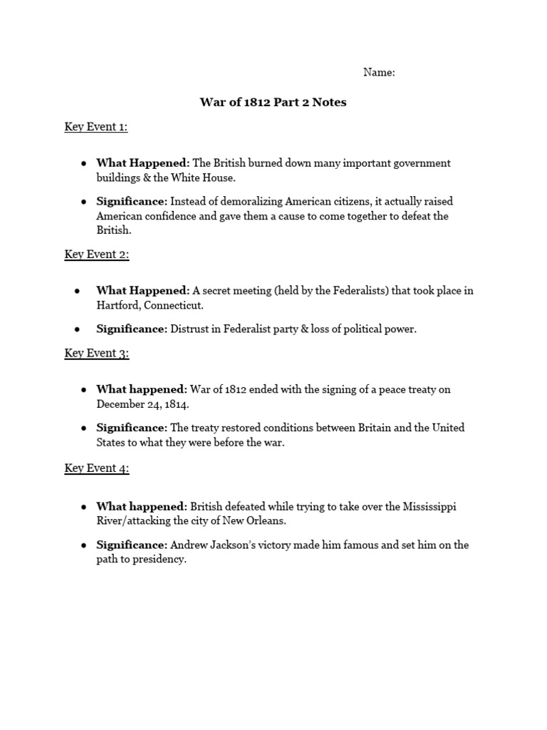 Unit 5.9 - War of 1812 Part 2 Notes | PDF