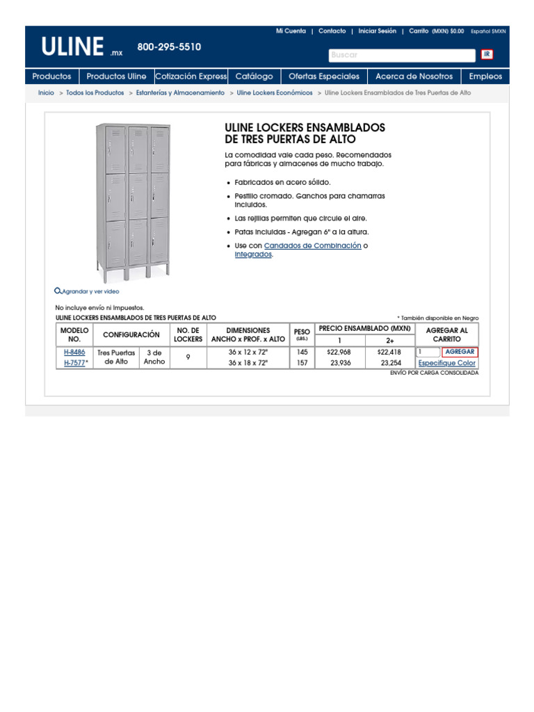 Uline Lockers Ensamblados de Tres Puertas de Alto en Existencia - Uline | PDF | Coche | Vehículo ...