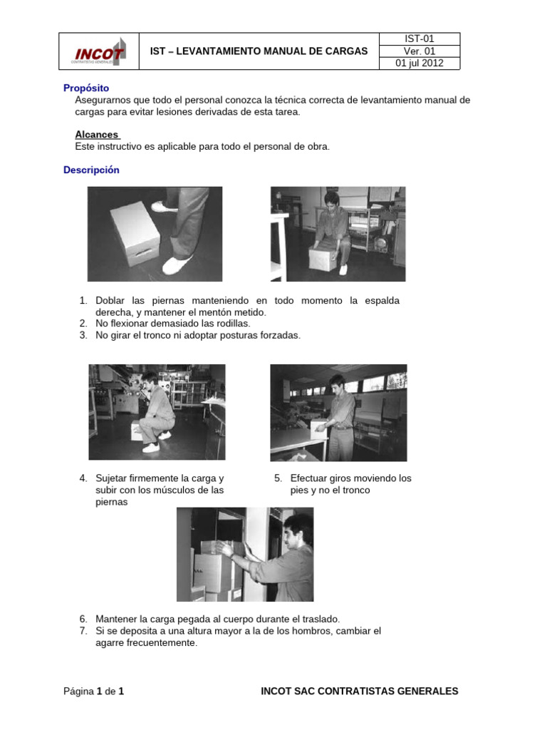 IST-01 Levantamiento Manual de Cargas | PDF