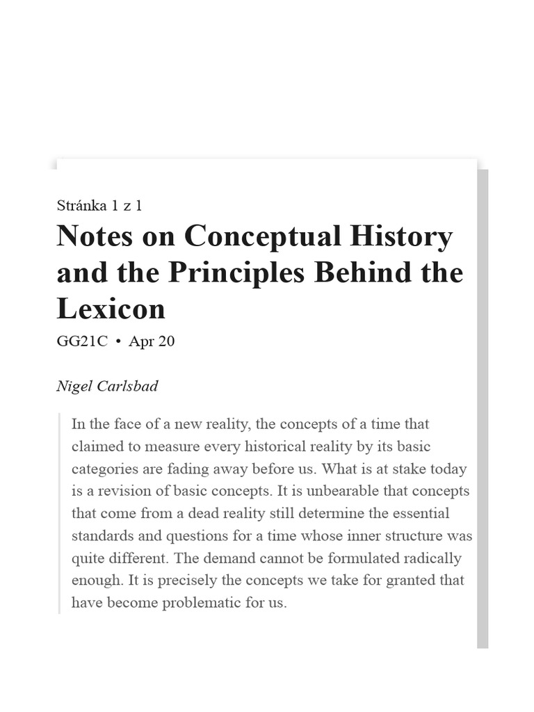 Notes On Conceptual History and The Principles Behind The Lexicon | PDF