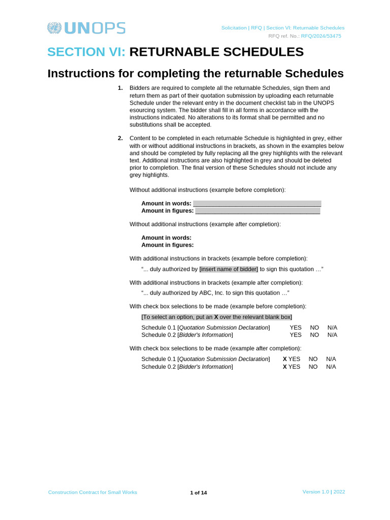 All LOTS - Solicitation - RFQ 05 Section VI - Returnable Schedules | PDF | Insurance | Business