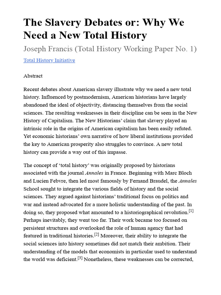 The Slavery Debates or - Why We Need A New Total History | PDF | Economies