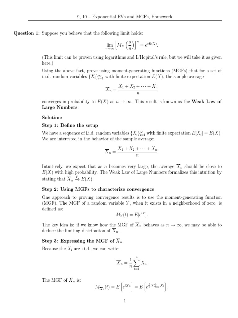 Hwang___9__10___Exponential_RVs_and_MGFs__Homework (1) | PDF | Limit ...