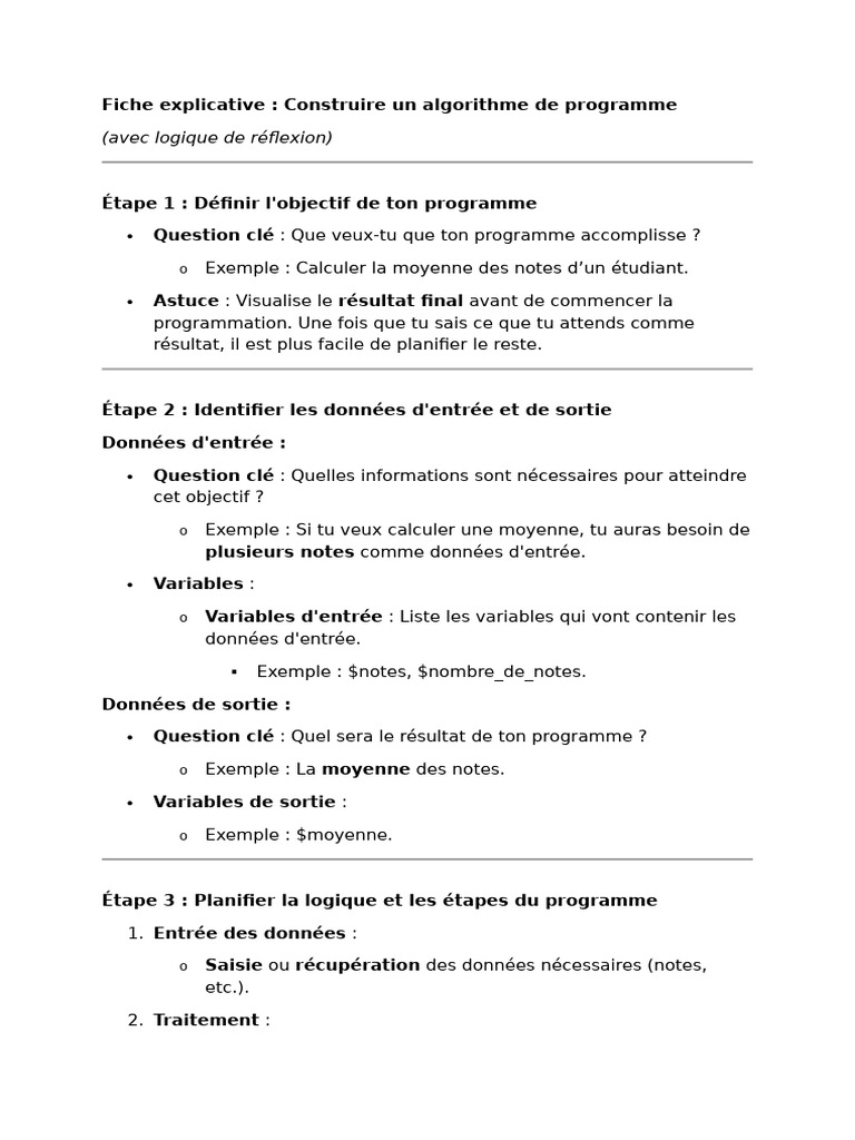 concevoir un algorithme | PDF | Structure de contrôle | Ingénierie informatique