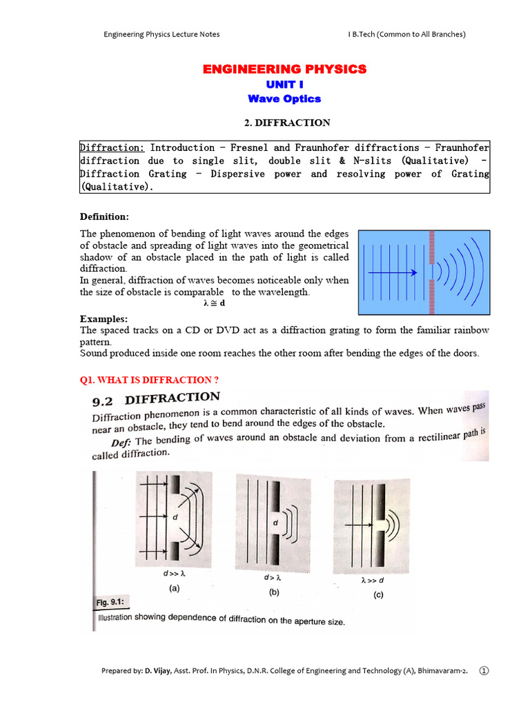 EP UNIT-I B_ Diffraction | PDF | Diffraction | Angular Resolution