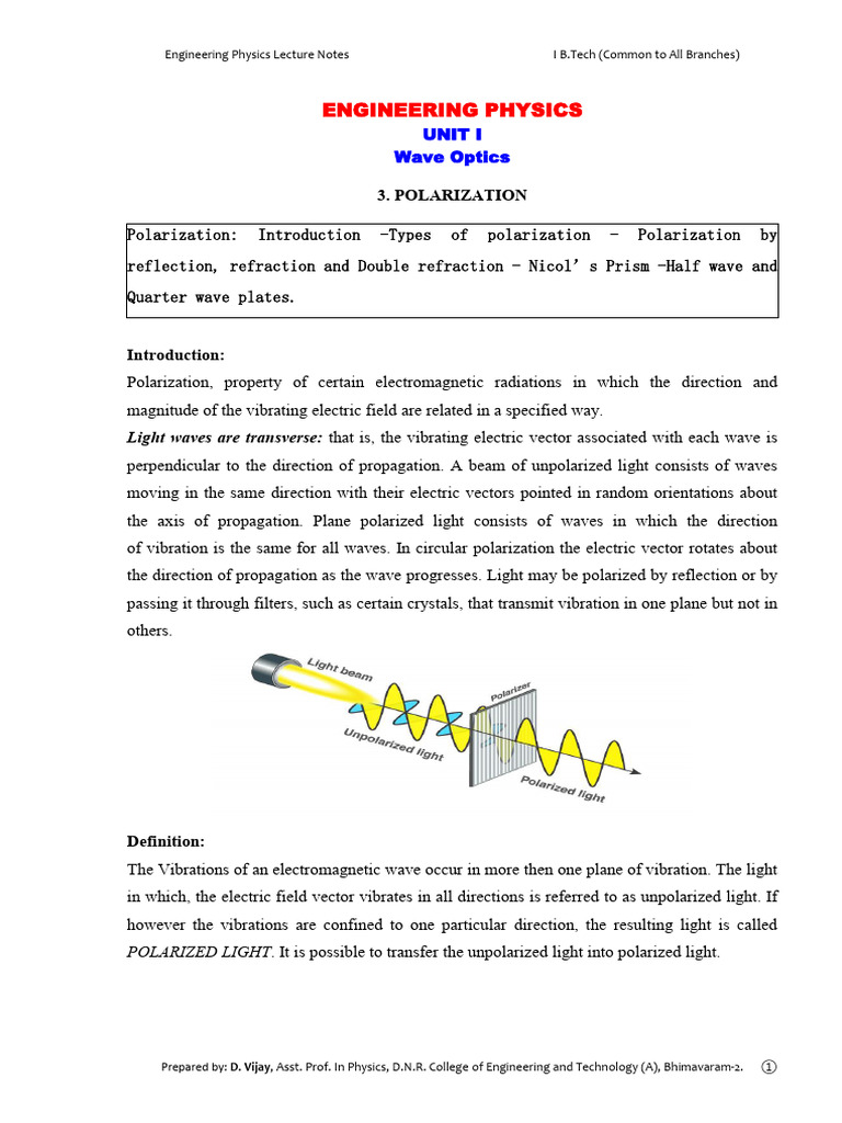 EP UNIT-I C - Polarization | PDF | Polarization (Waves) | Waves
