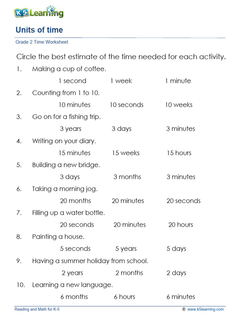 Grade 2 Units of Time Worksheet | PDF
