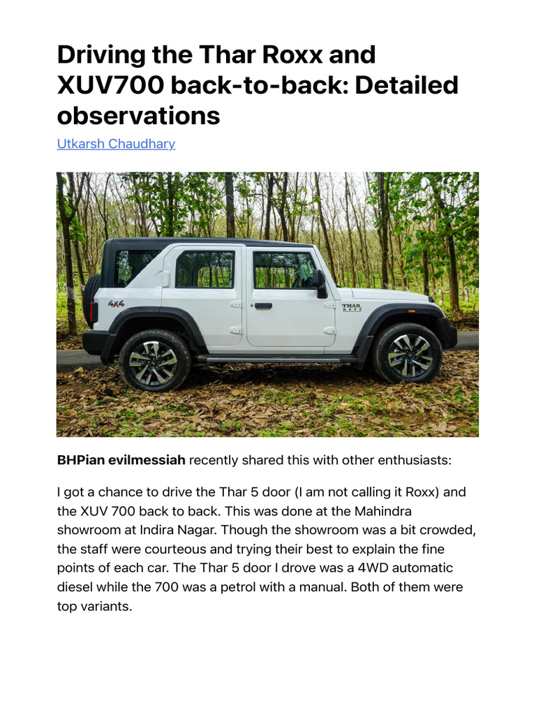 Driving The Thar Roxx and XUV700 Back-To-back - Detailed Observations ...
