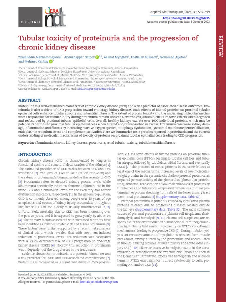 Tubular toxicity of proteinuria and the progression of chronic kidney ...