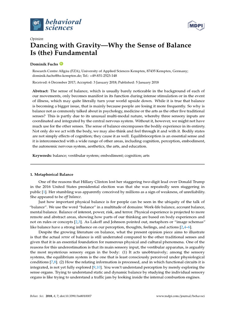 behavsci-08-00007 | PDF | Balance (Ability) | Vertigo