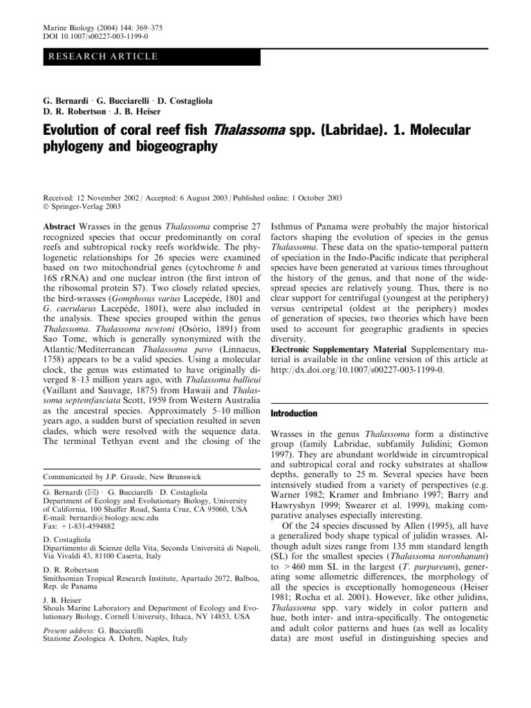 Molecular Phylogeny of Thalassoma Fish | PDF | 16 S Ribosomal Rna ...