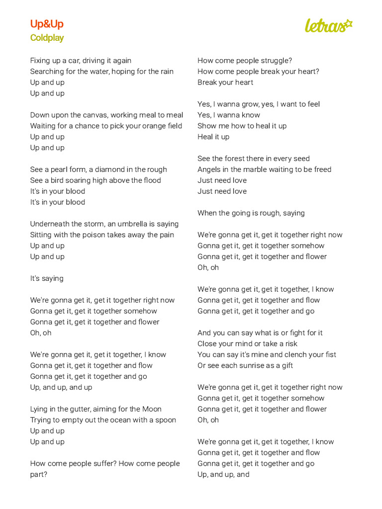 UP&UP - Coldplay (Impressão) | PDF