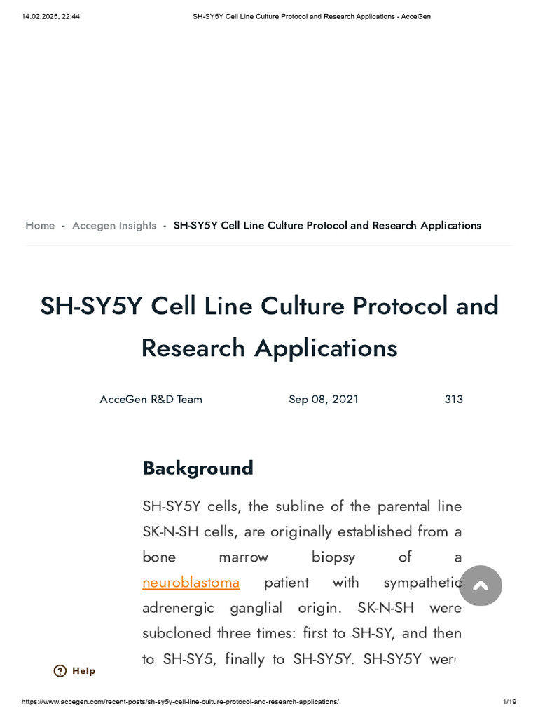 SH-SY5Y Cell Line Culture Protocol and Research Applications - AcceGen | PDF | Cell Culture | Neuron