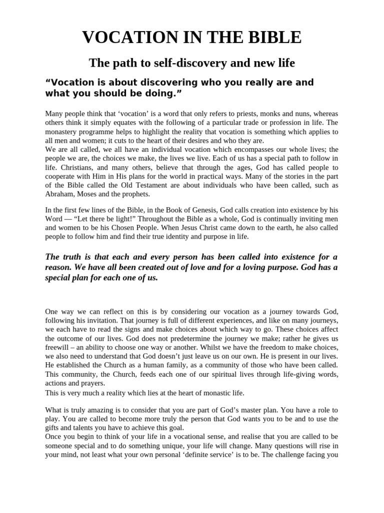 VOCATION IN THE BIBLE | PDF | Moses | Abraham